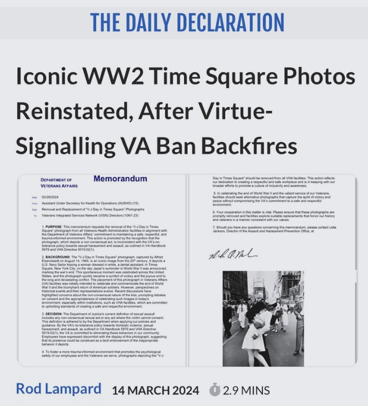 Iconic WW2 Time Square Photos Reinstated, After Virtue-Signalling VA ...