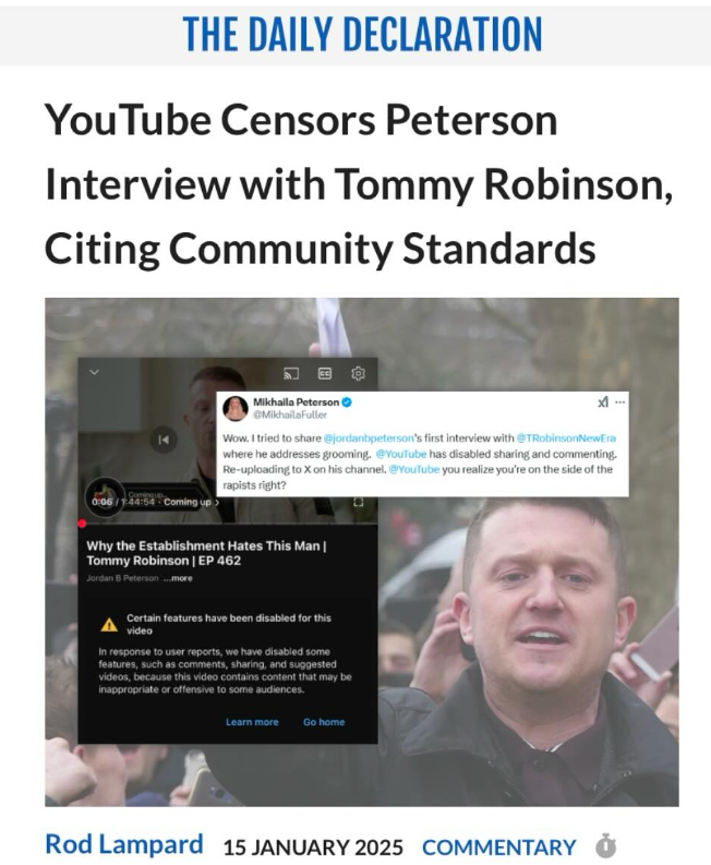 YouTube Censors Peterson Interview with Tommy Robinson, Citing ...
